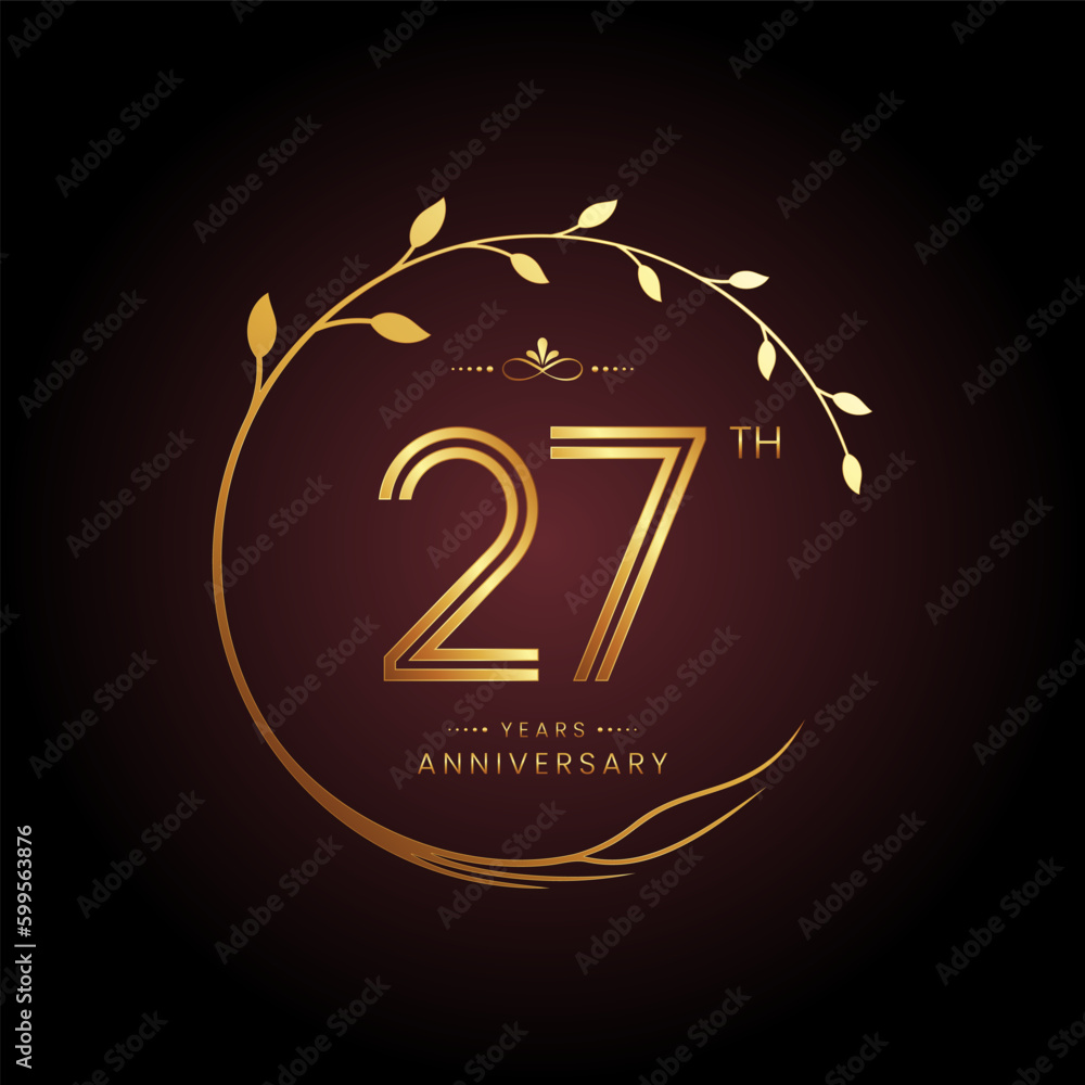 27th anniversary logo with golden number for celebration event ...
