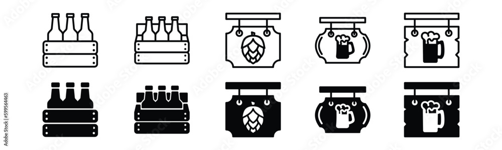 Bottle rack icon with beer signboards symbol vector in thin line and ...