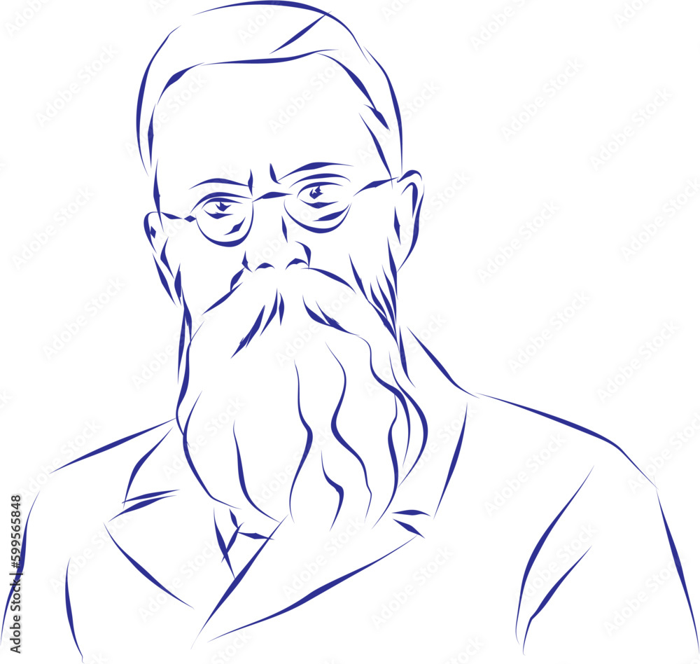 vector illustration portrait of classical music composer Nikolai Rimski ...