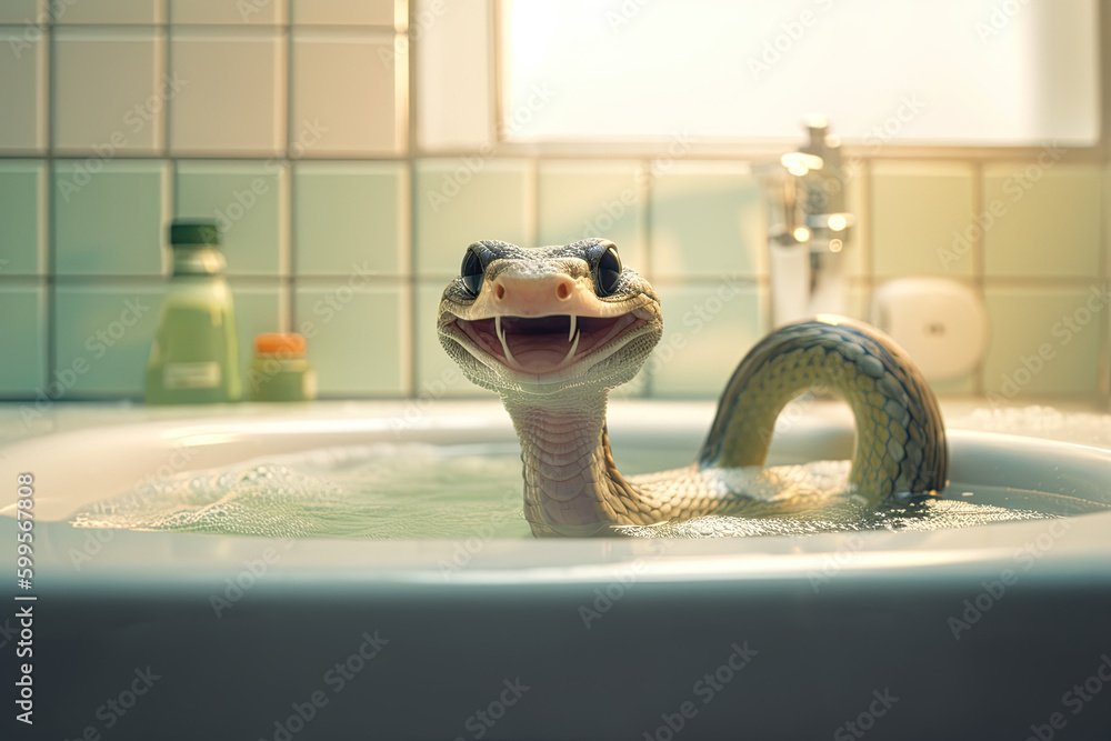 happy snake in bathtub created with Generative AI technology Stock ...