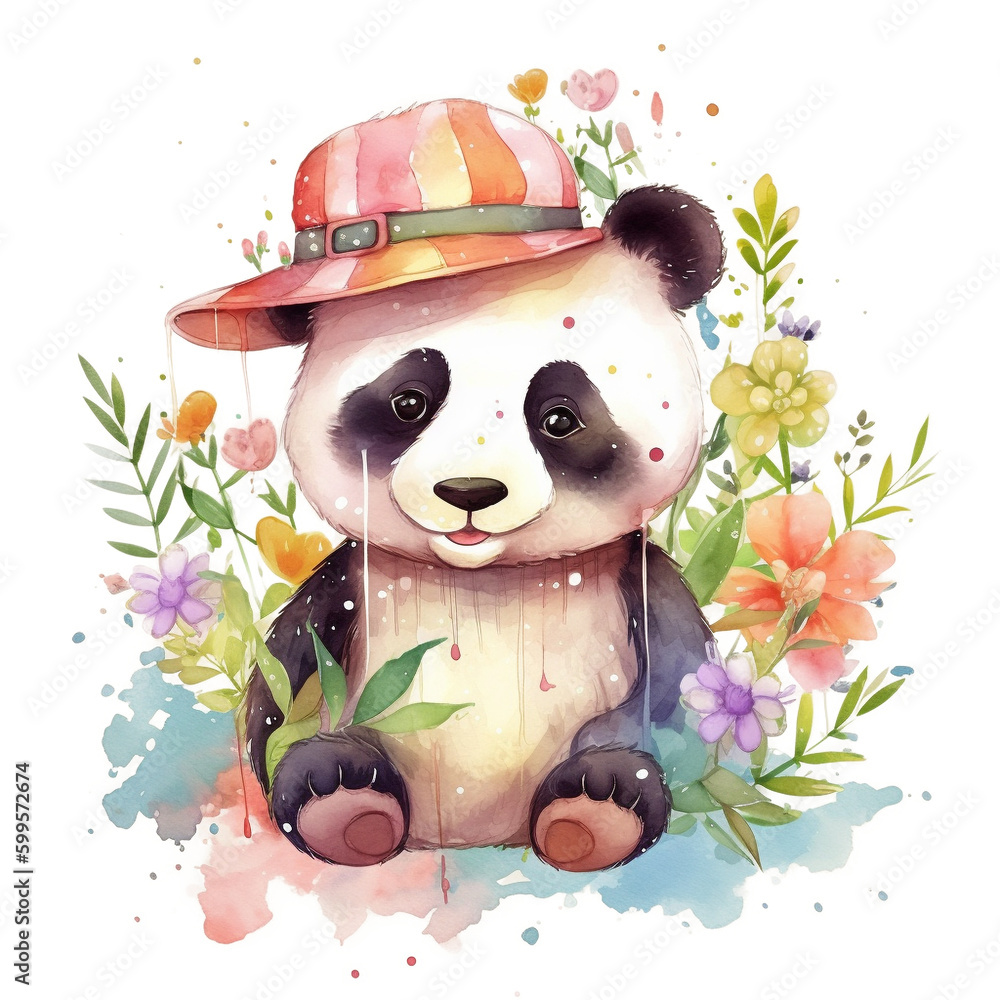 Cute Panda Summertime Watercolor Png Art For Sublimation Design ...