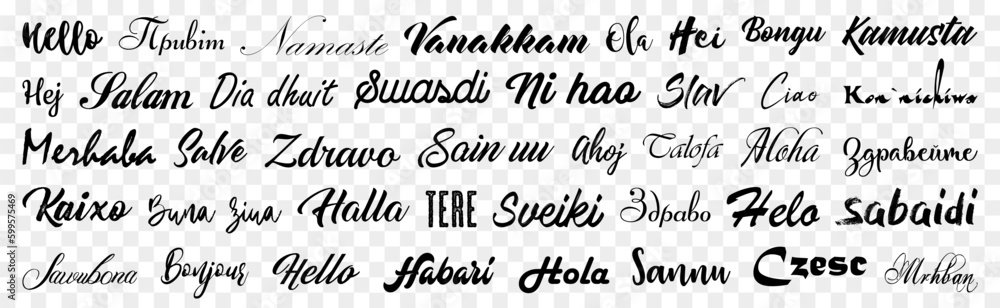 Hello calligraphy text inscription in different language collection ...
