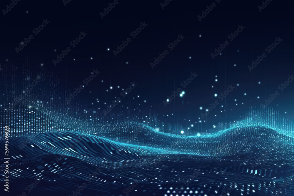 Waves of blue binary code seascape, data visualization abstract ...