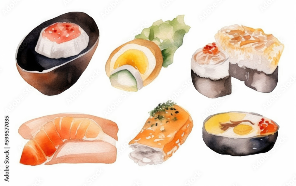 watercolor of Japanese food sashimi and sushi created with Generative ...