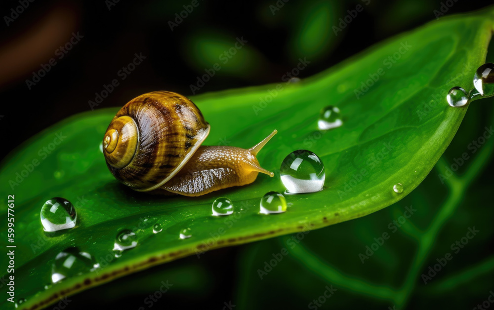 snail on leaf surrounded by water drop created with Generative AI ...