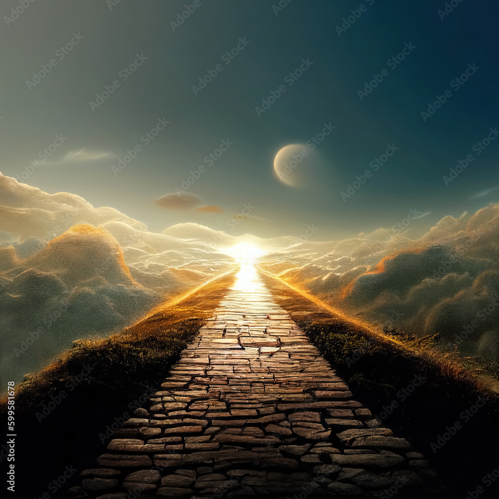 Beautiful dramatic mysterious landscape with spiritual pathway to ...