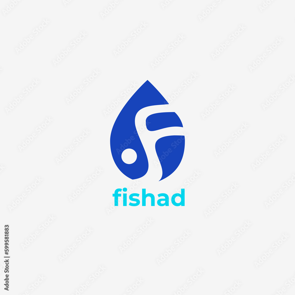 Initial F Fish Logo Siluet Animal visual Identity, flat simple style ...