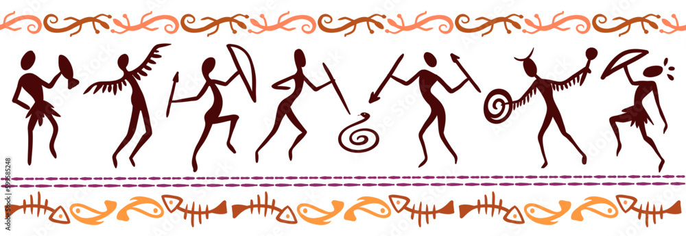 Prehistoring humans cave drawings Illustrations set on white background ...