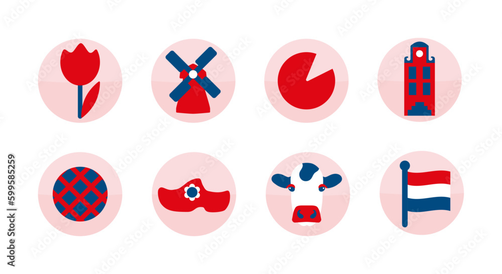 dutch famous icon sheet set with vector icons from Holland like ...