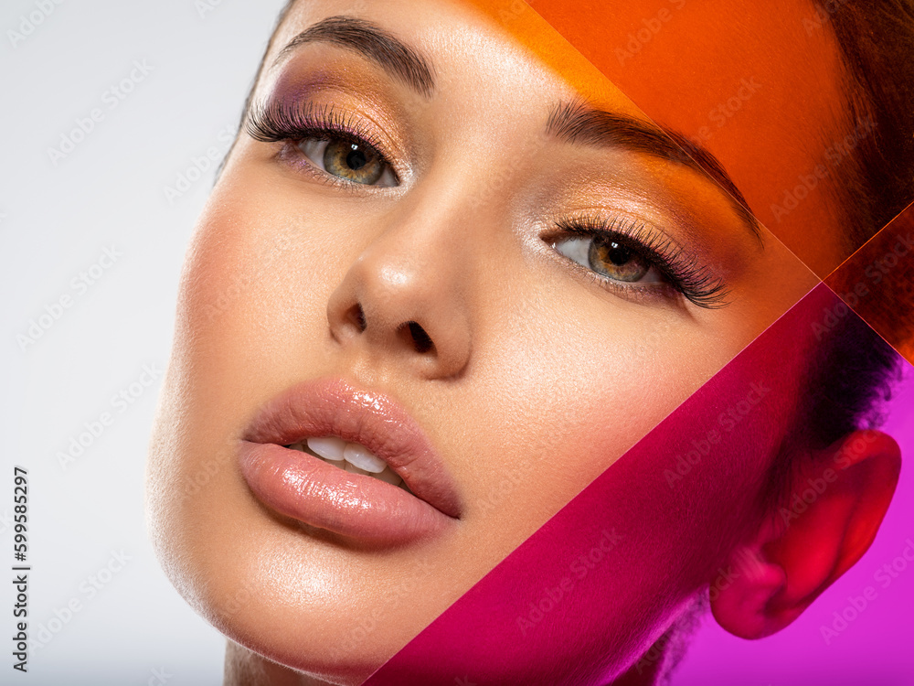 Beautiful white girl with bright eye-makeup. Beautiful fashion woman ...