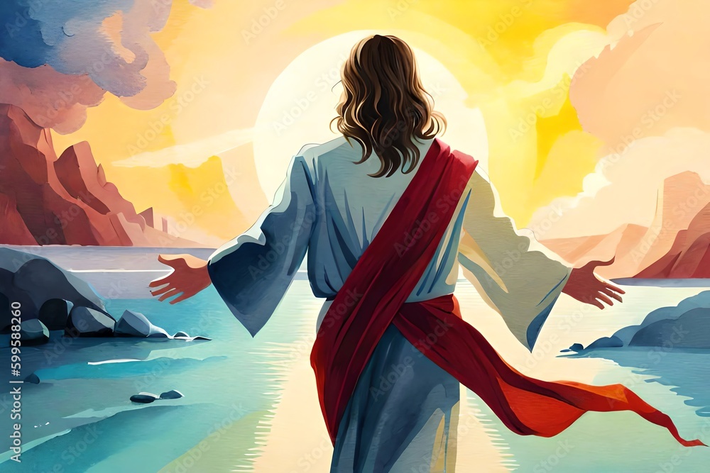 Watercolor Illustration of The bright path is guided by the silhouette ...