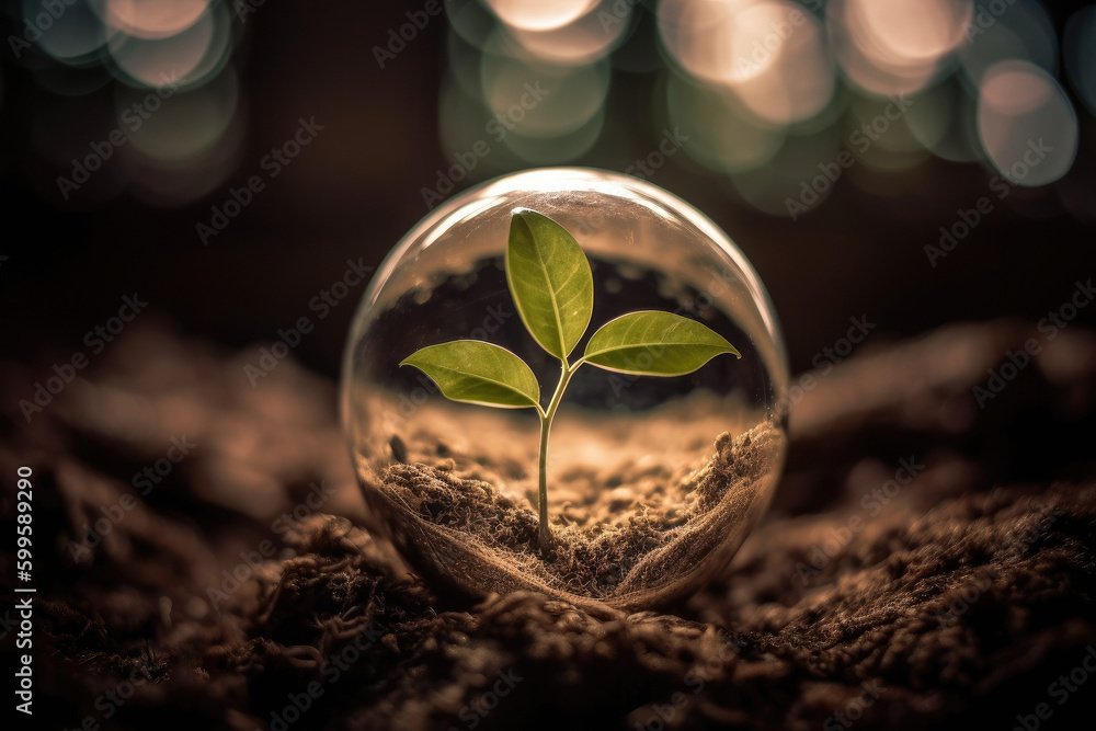 AI generated illustration of green sprout inside of transparent glass ...