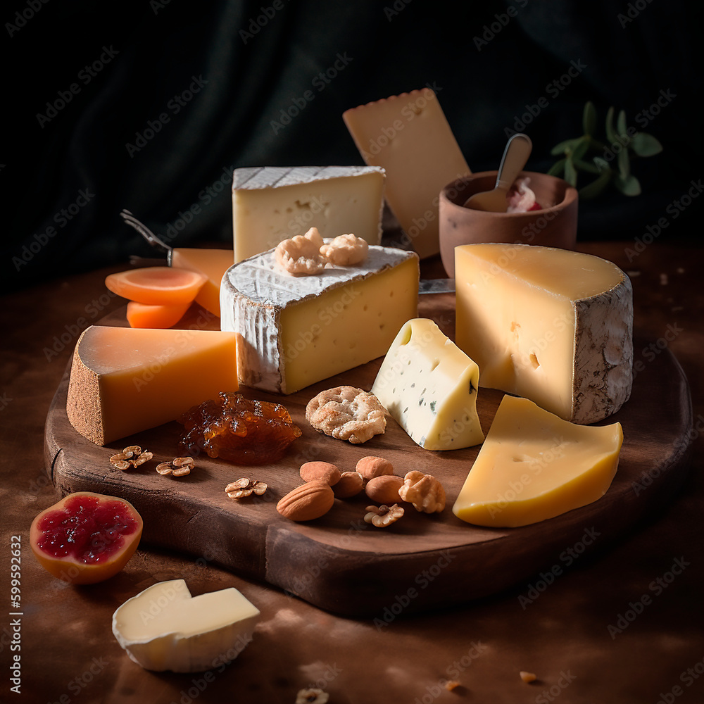 A photograph of slices of various cheeses that appear A moist should be ...