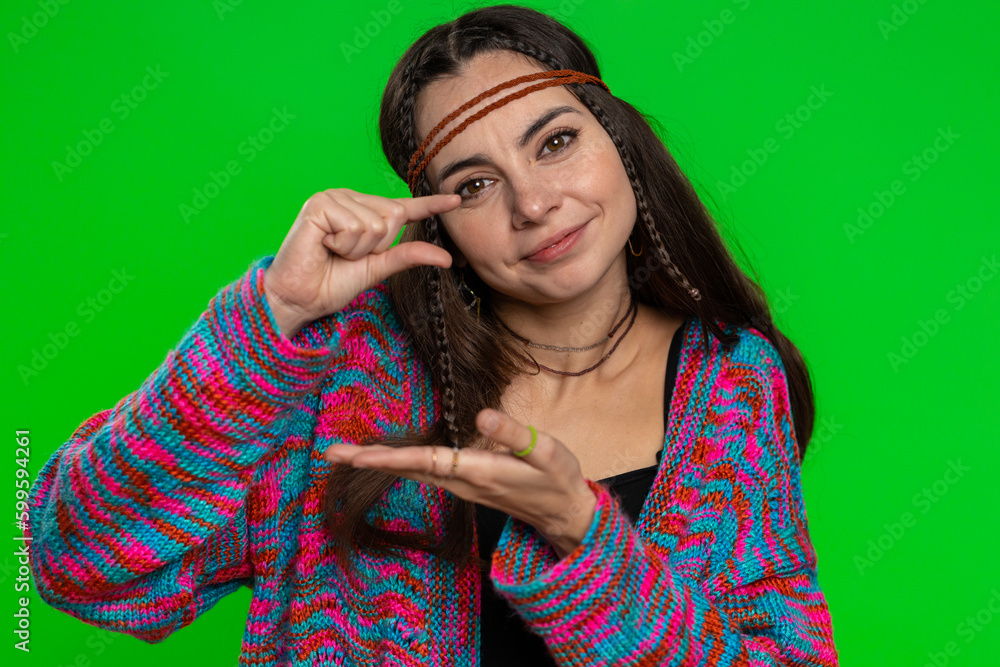 Need some more, please give me. Woman showing a little bit gesture with ...
