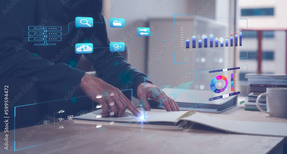 Document data system Report HR technology Concept: Businessman Manager ...