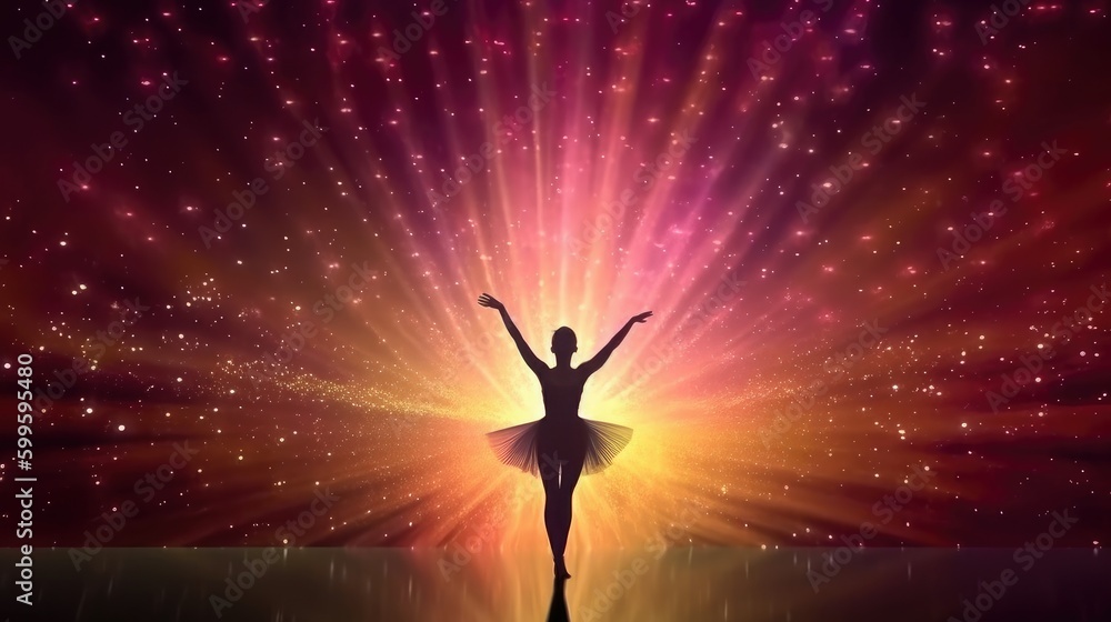 Female ballet dancer silhouette in multicolored glitter sparkles ...