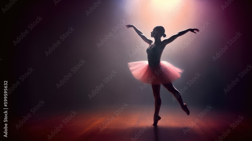 Female ballet dancer silhouette in multicolored haze spotlight beam ...