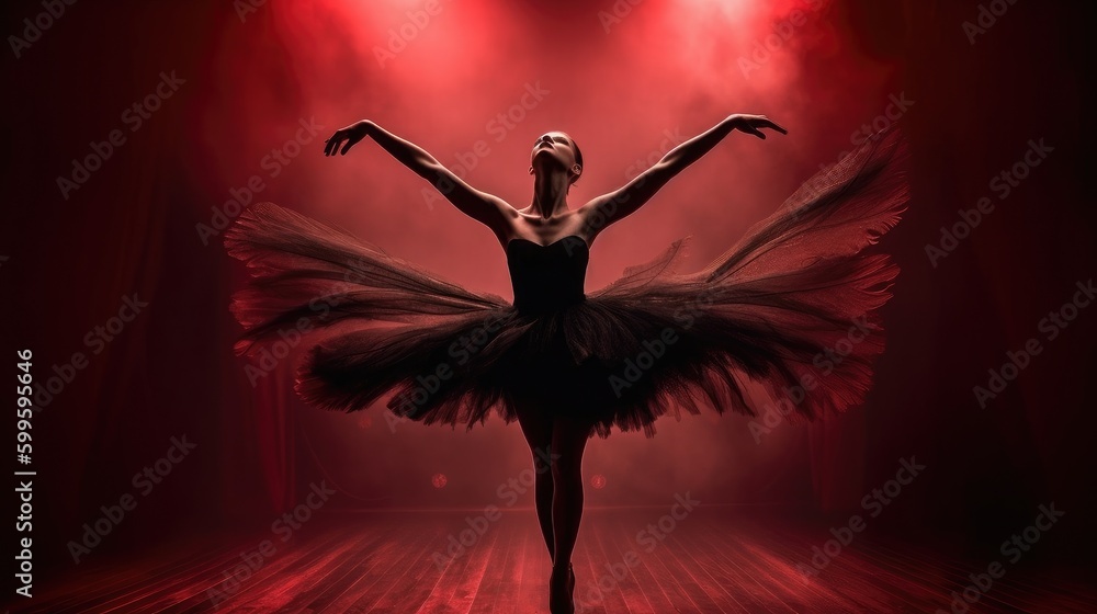 Female ballet dancer with black swan wings in black feathers tutu dress ...