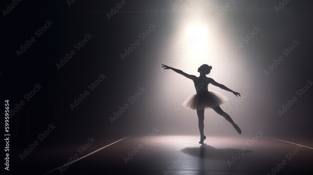 Female ballet dancer silhouette in spotlight beam dark background ...