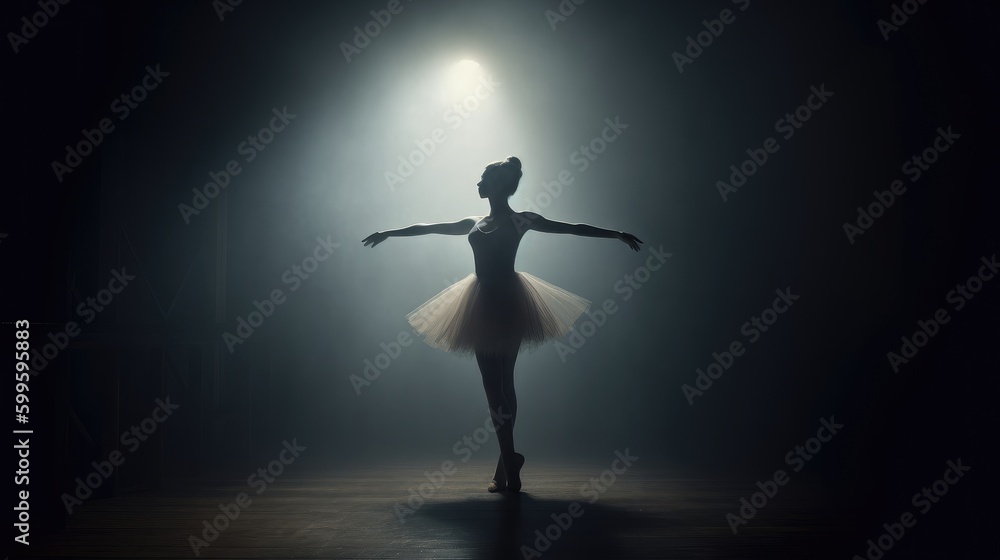 Female ballet dancer silhouette in spotlight beam dark background ...