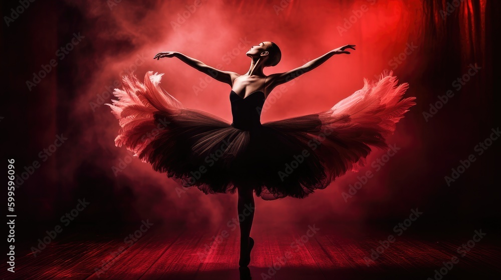 Female ballet dancer with black swan wings in black feathers tutu dress ...
