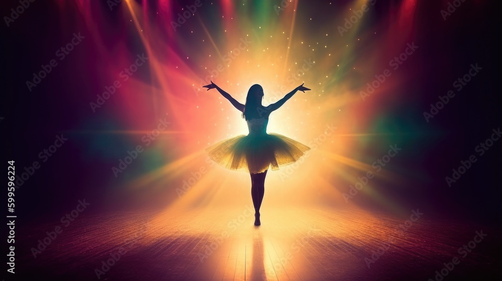 Female ballet dancer silhouette in multicolored glitter sparkles ...