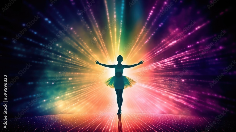 Female ballet dancer silhouette in multicolored glitter sparkles ...