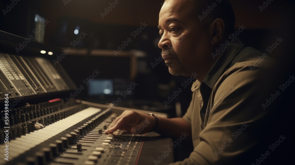 Music Producer Male African-American Middle-Aged Creating and producing ...