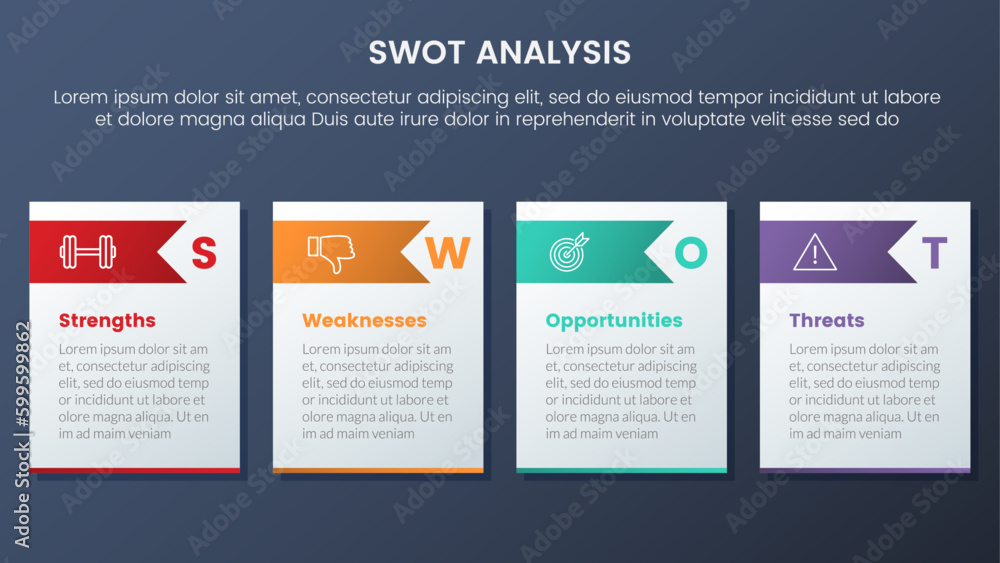 swot analysis concept with table and arrow triangle shape for ...