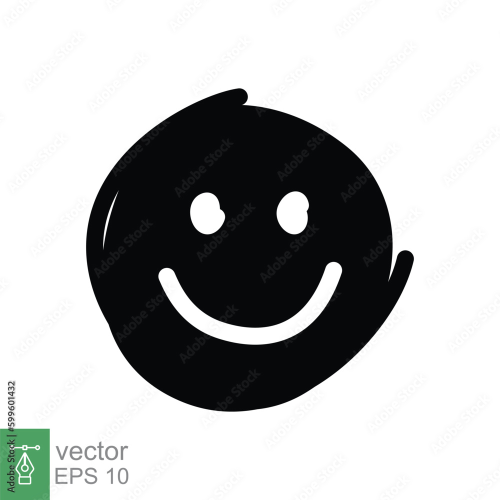 Smile face icon. Simple solid style. Happy head doodle sketch, funny ...