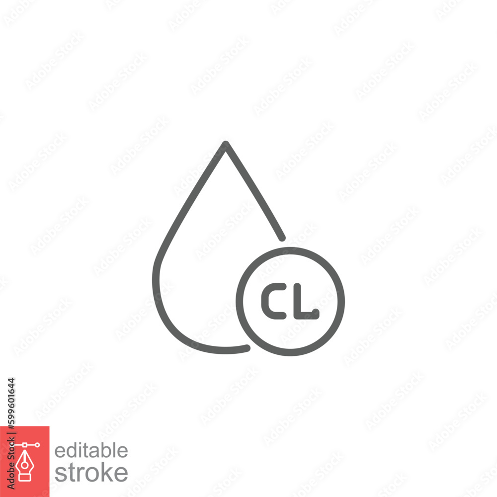 Drop water with chlorine icon. Simple outline style. Chloride ...