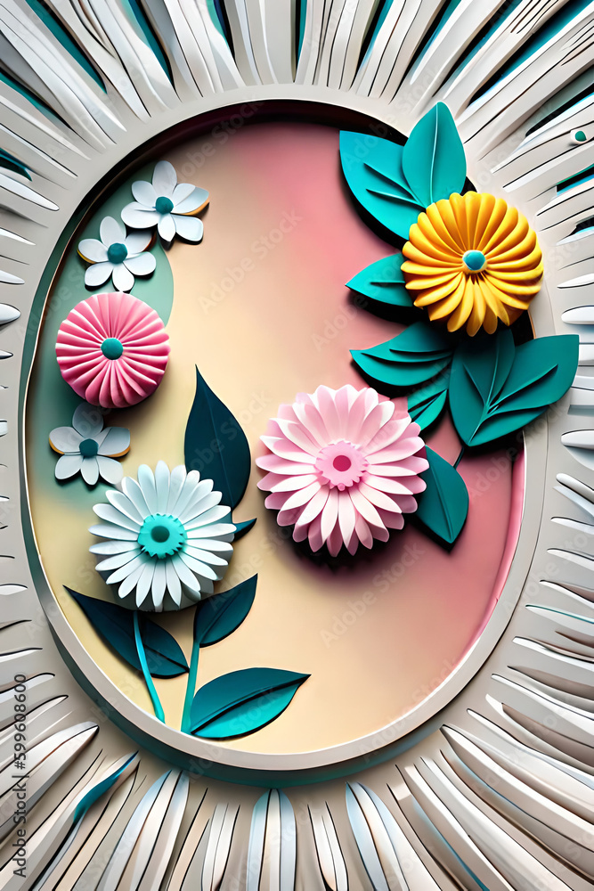pastel color, 3d mural illustration wallpaper with flowers and circles ...