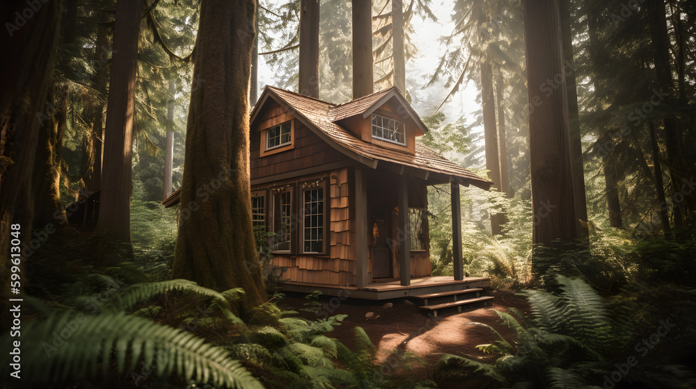Tiny-House with a charming wooden hut among tall trees in a quiet ...