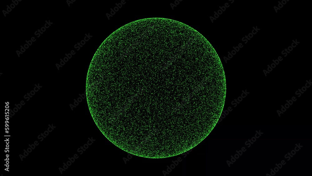3d Green Sphere On Black Background Object Consisting Of Flickering Particles Science Tutorial