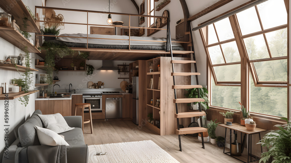 This breathtaking stock photo showcases the cozy interior of a tiny ...