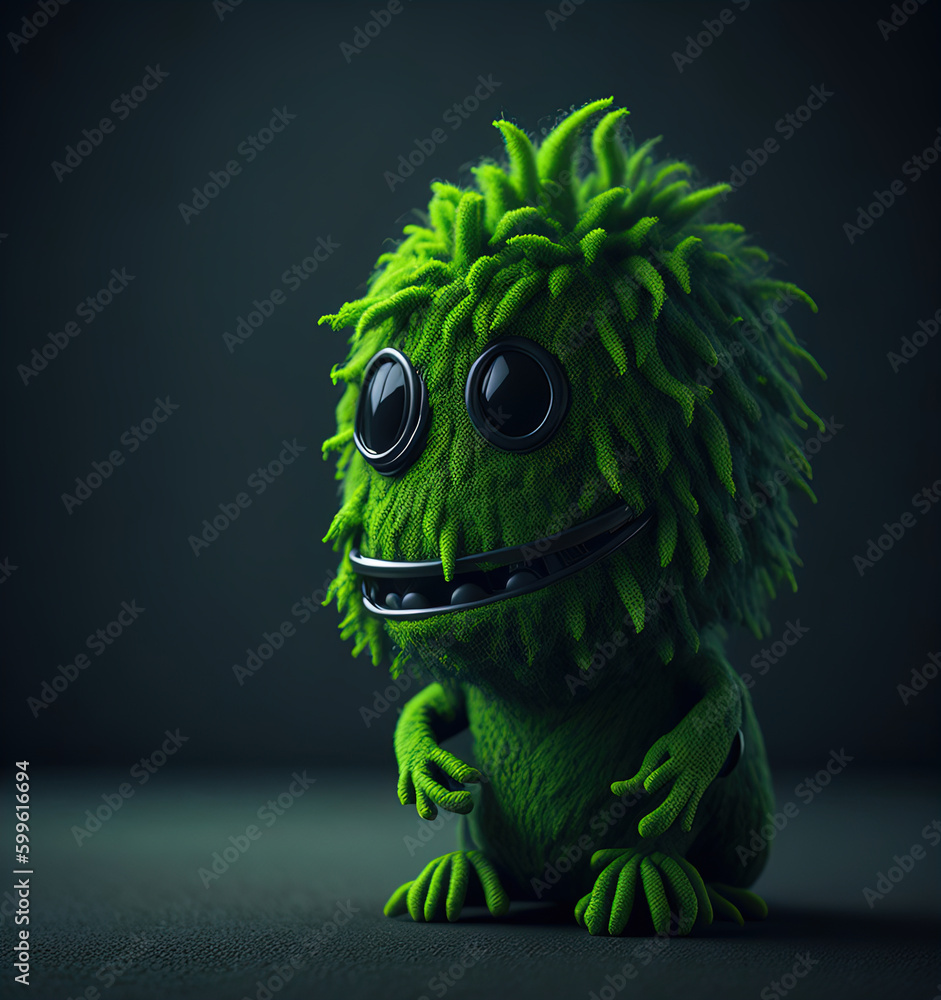 Cute fluffy green baby alien character illustration kids book art ...