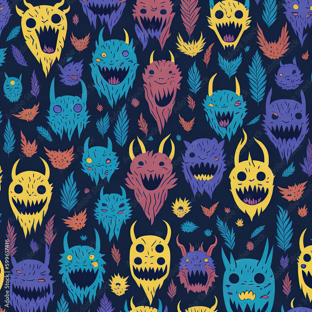 Seamless repeating pattern print illustration of cartoon colorful anime ...