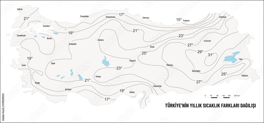Turkey Annual Temperature Difference Distribution Map, Geography Lesson ...