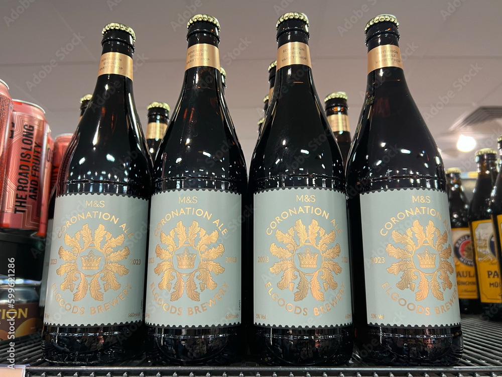 Coronation Ale 2023 MS bottle drinks displayed at shelve of supermarket ...