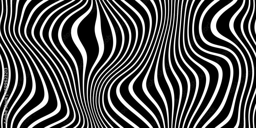 Seamless trippy psychedelic wavy warbled retro vertical zebra stripes ...