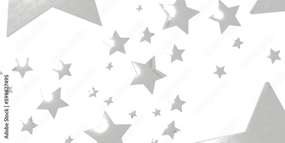 Abstract pattern of random falling silver stars on transparent ...