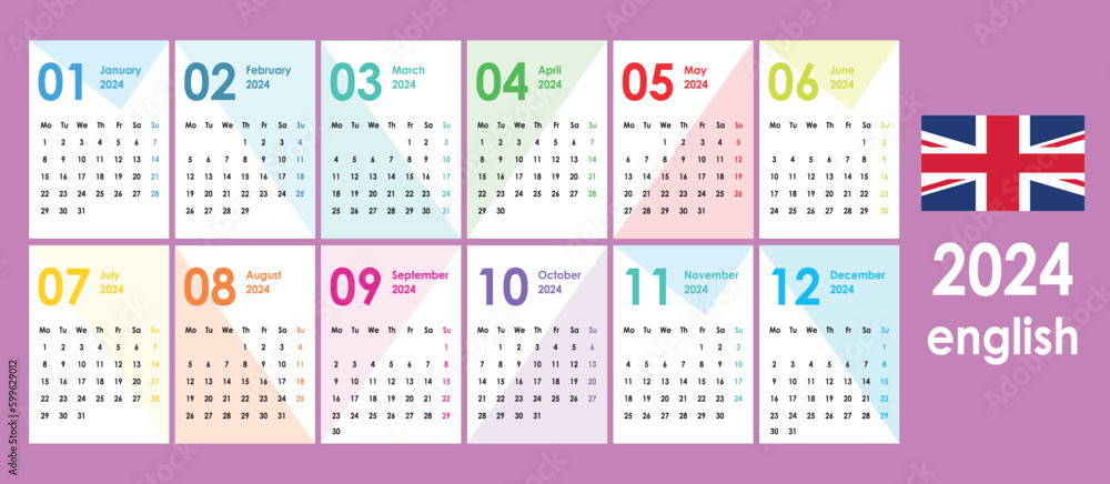 Calendar for 2024. Simple and clean, geometric figures as a background ...
