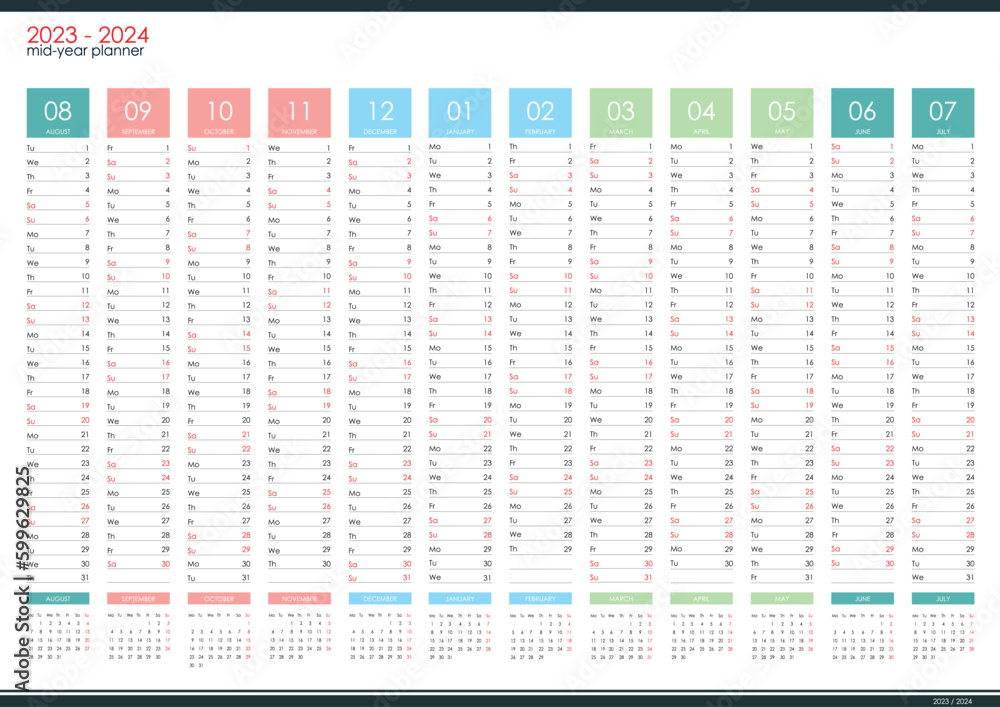 2023 - 2024 mid year wall planner. Academic year. Organizer, yearly ...