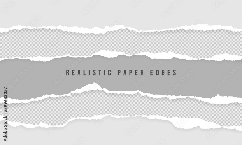 Realistic torn paper edges on grey and transparent background for text ...