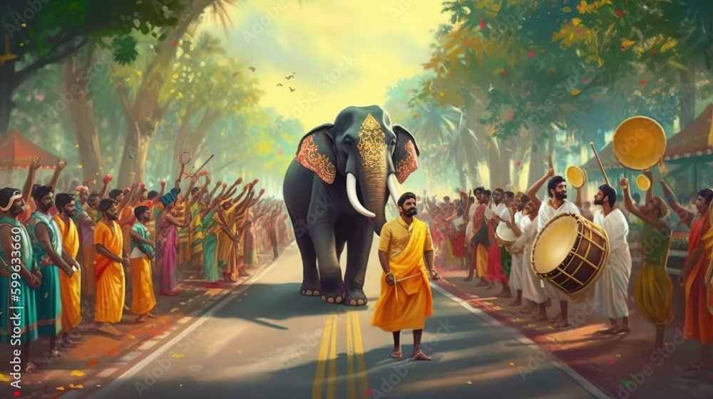 Kerala festival Happy Onam background with traditional food served on ...