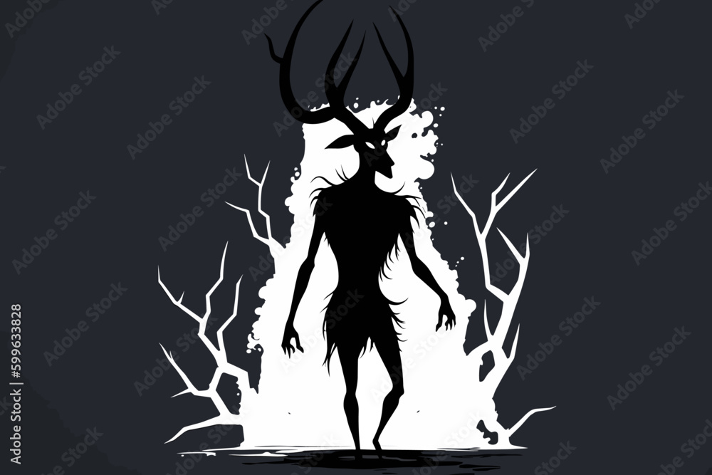 Doodle inspired Wendigo, cartoon sticker, sketch, vector, Illustration ...