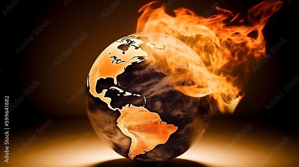 Illustration of the earth world globe on fire or burning increasing the ...