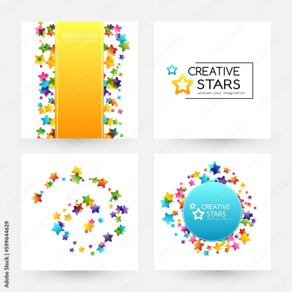 Creative kids vector cards with colorful stars Stock Vector | Adobe Stock