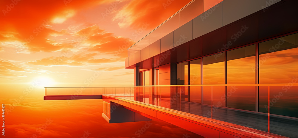 Ultra luxury skyline view house with a beautiful golden sunset. Modern ...
