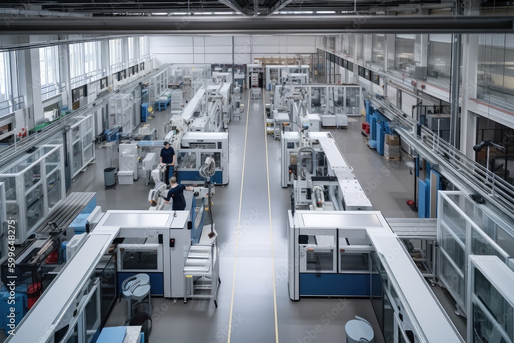 a factory of the future, where automated systems and robots work in ...